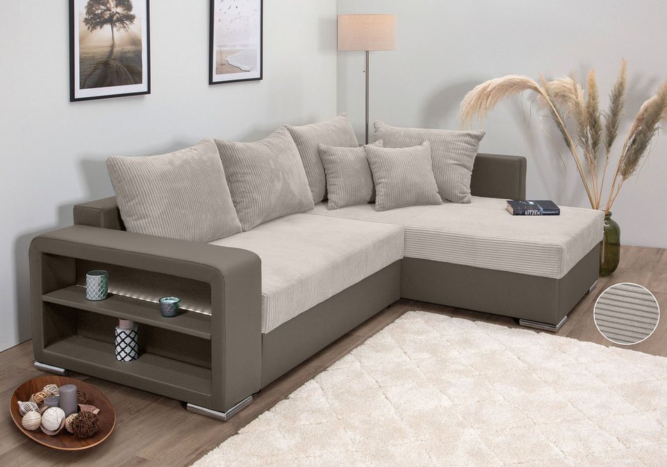 Collection Ab Ecksofa L Form Regalarmlehne Mit Led Rgb Beleuchtung